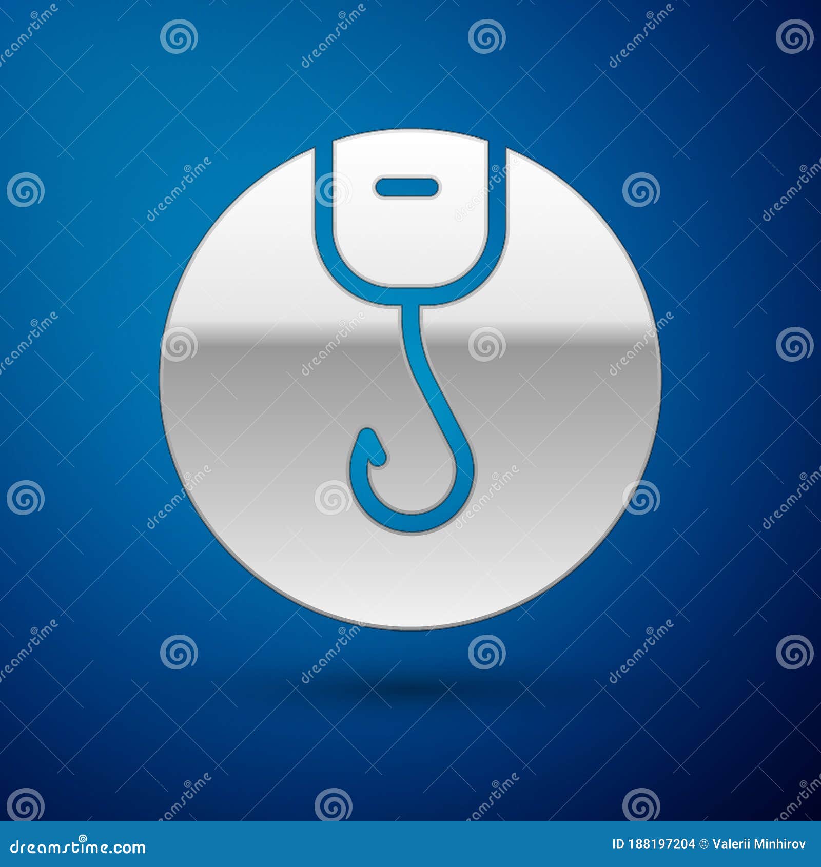 Silver Fishing Hook Icon Isolated on Blue Background. Fishing Tackle ...