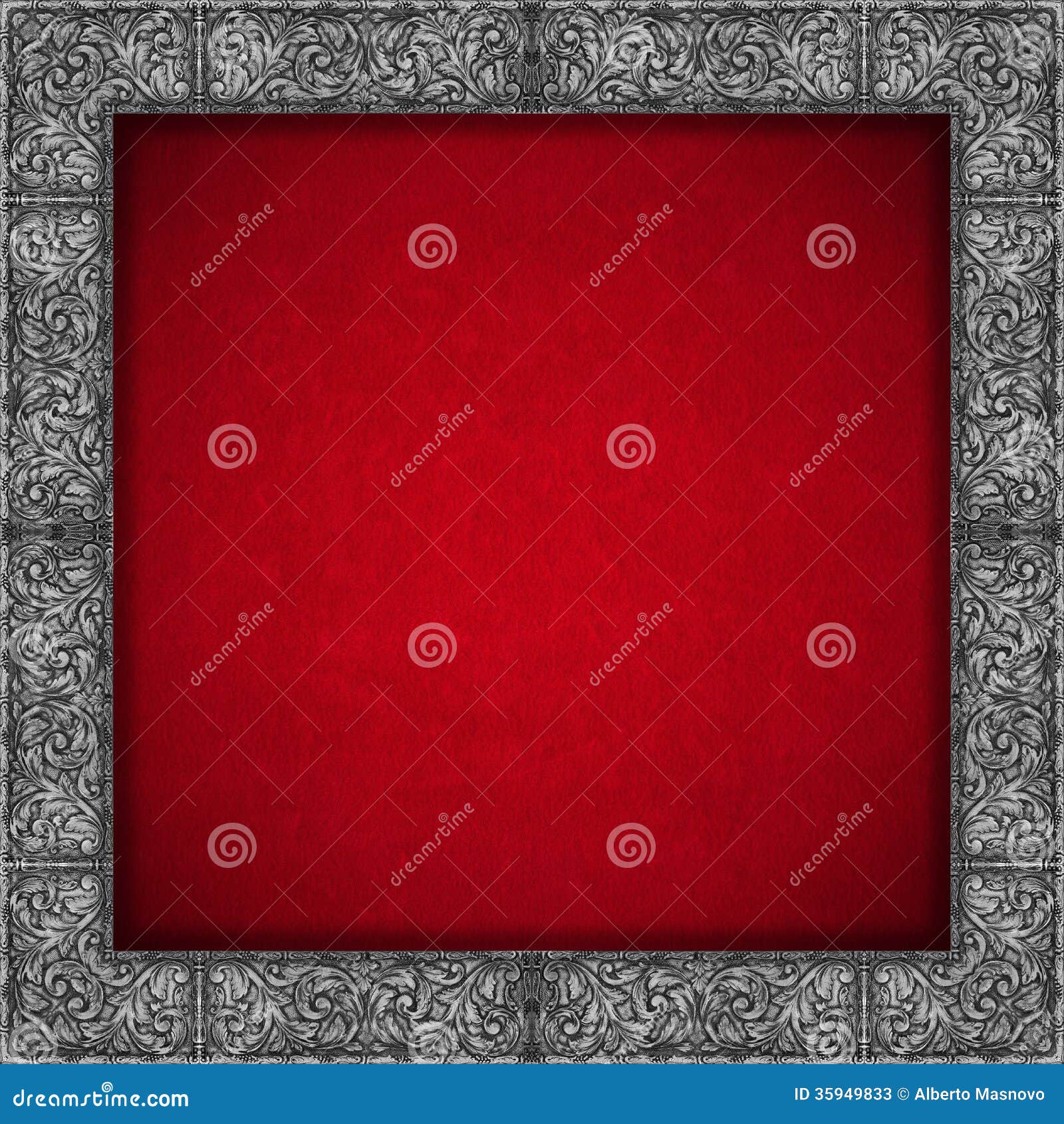 Silver Floral Frame on Red Velvet Background Stock Illustration ...
