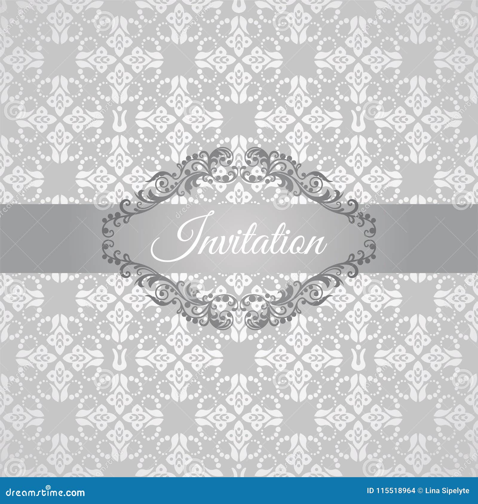 Silver Floral Invitation with a Floral Frame Stock Vector ...
