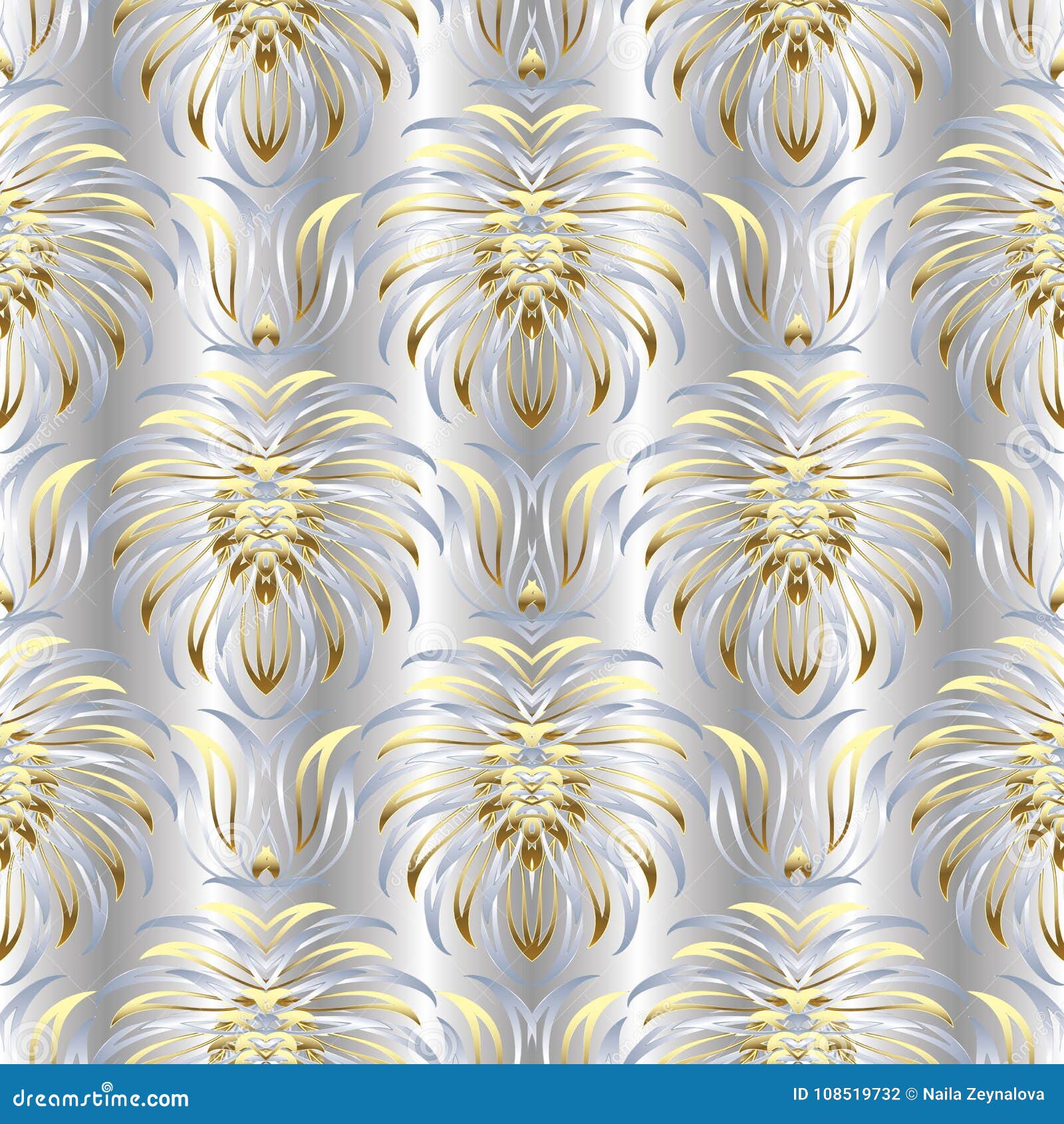 Silver Floral Vector Seamless Pattern. Modern Drapery 3d Backgr Stock ...