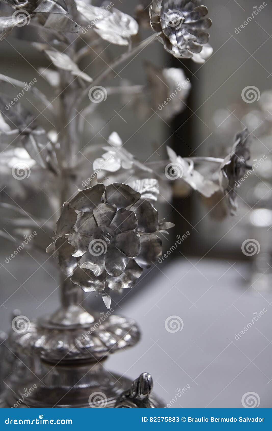 Silver Flowers Bouquet Dark Black Background Isolated Closeup ...