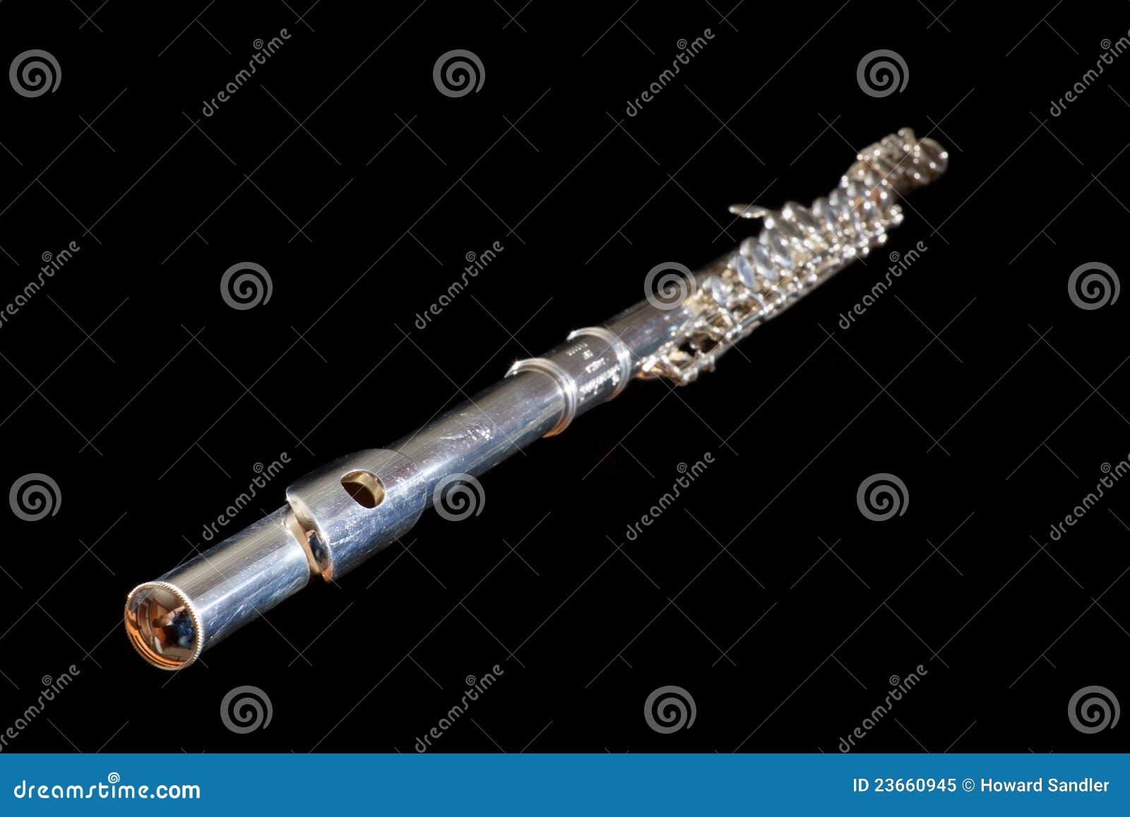 Silver Flute Isolated On Black Stock Image - Image of black, metal ...