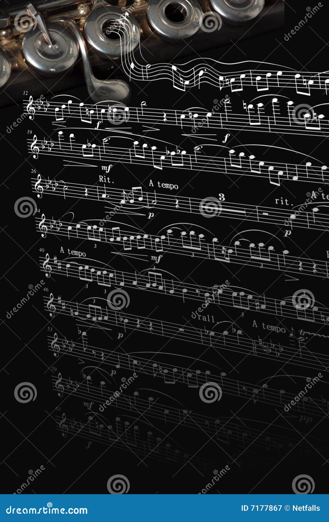 Silver Flute on a Music Score Stock Illustration - Illustration of ...