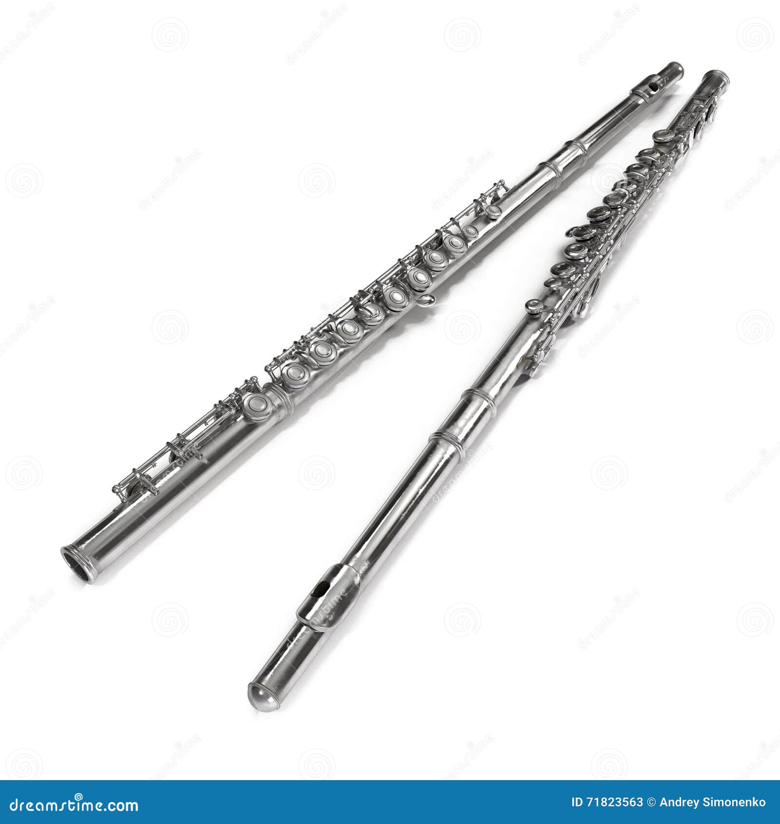 Silver Flute on White 3D Illustration Stock Illustration - Illustration ...
