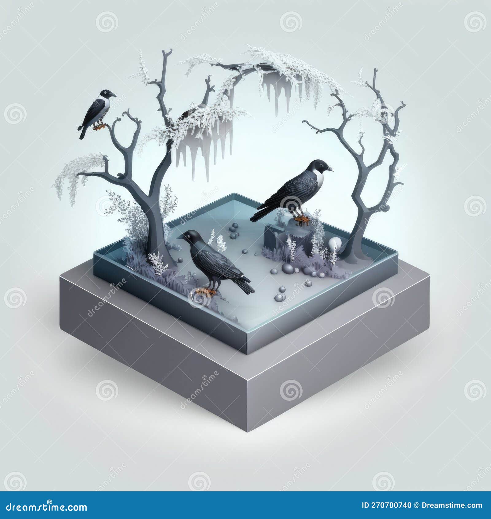 Silver Fog and Creepy Crows, Isometric Low Poly View AI Generation ...