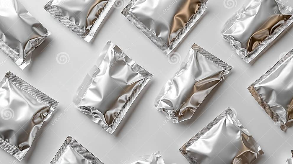 Silver Foil Packets Laid Out in Rows Generative AI Stock Illustration ...