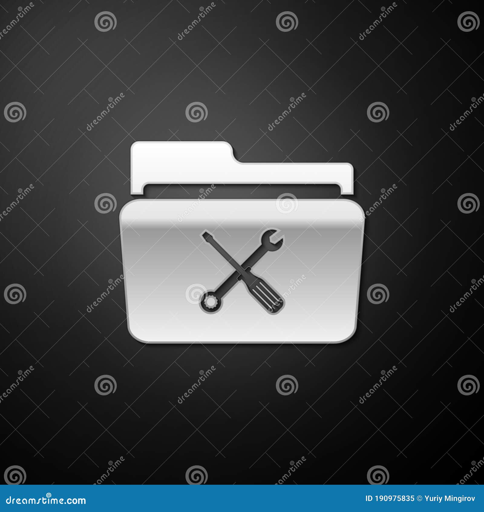 Silver Folder and Tools or Settings Icon Isolated on Black Background ...