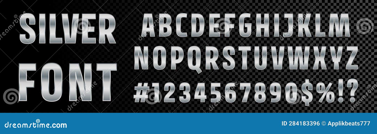 Silver Font Numbers And Letters Alphabet Typography. Vector Chrome ...