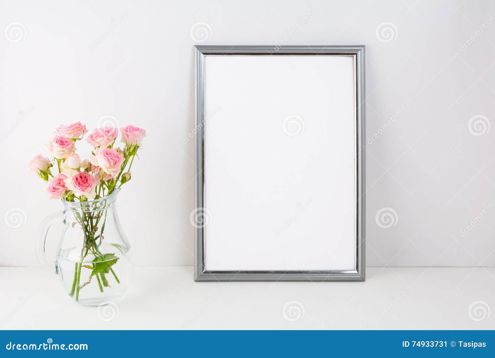 Silver Frame Mockup with Pink Roses Stock Image - Image of table, pink ...