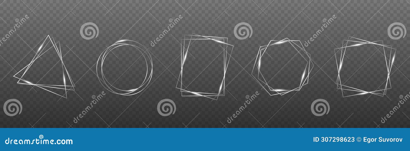 Silver Frames. Glowing Borders Collection. Shining Rectangles with ...