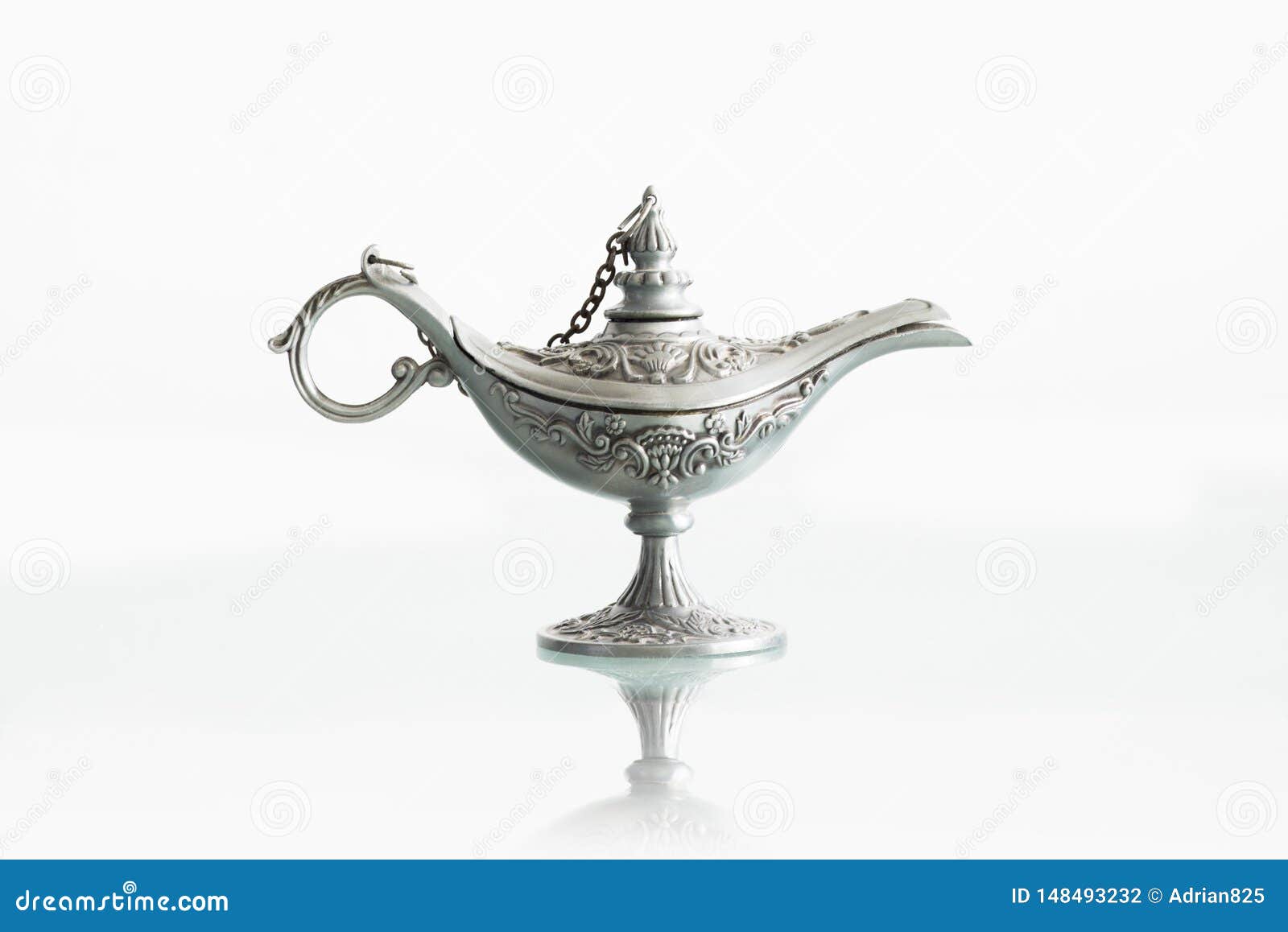 Silver Genie Lamp Isolated on White Background Stock Photo - Image of ...