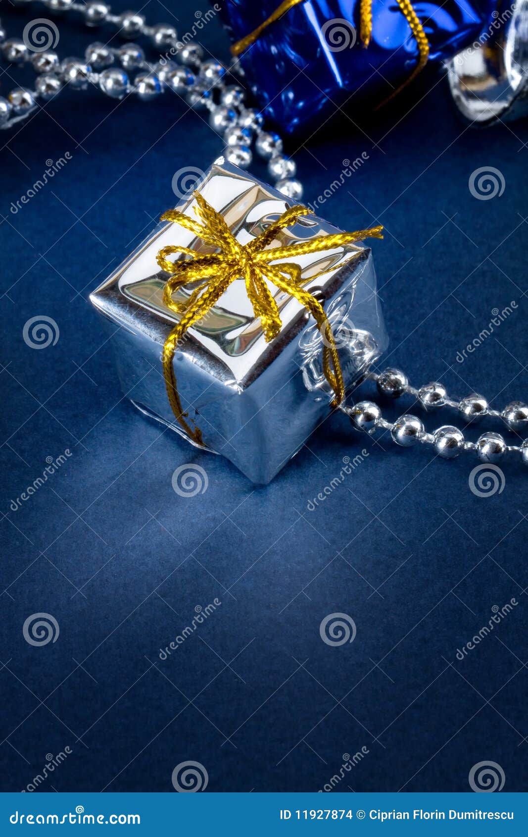 Silver gift box stock photo. Image of decor, gold, winter - 11927874