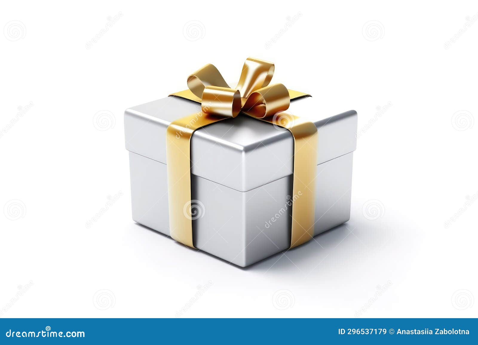 Silver Gift Box with Gold Ribbon on White Background, 3D. Generative AI ...