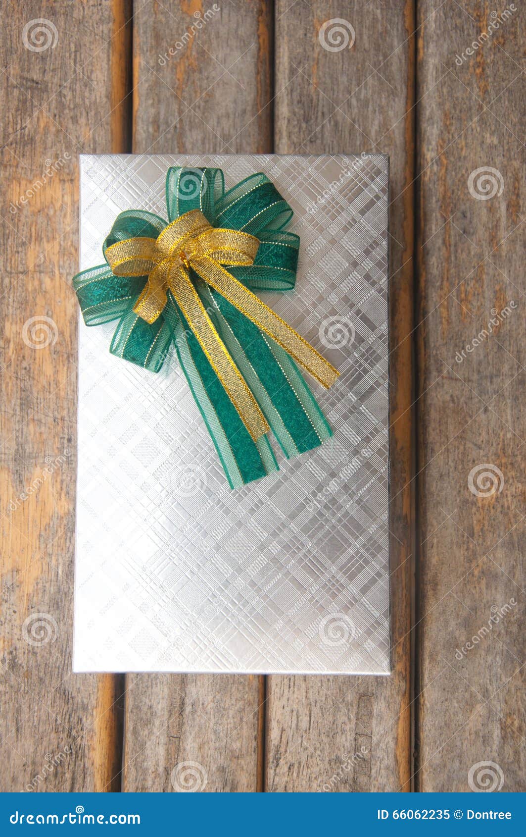 Silver Gift Box with Green Ribbon Stock Image - Image of party, grey ...
