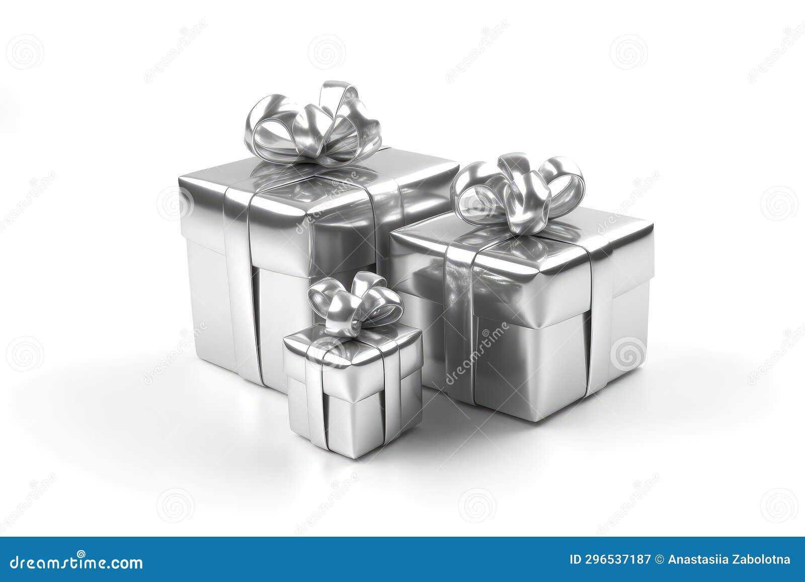 Silver Gift Boxes Set on White Background, 3D. Generative AI Stock ...
