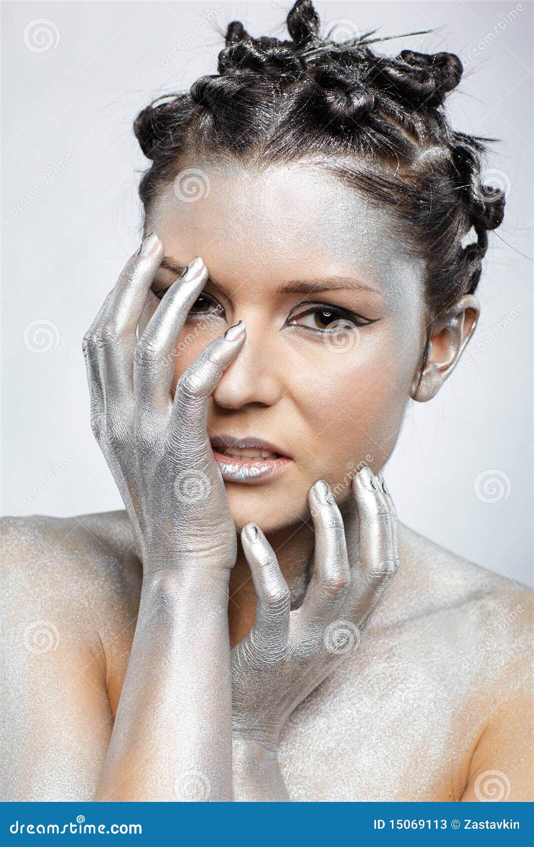 Silver girl stock image. Image of face, bare, silver - 15069113