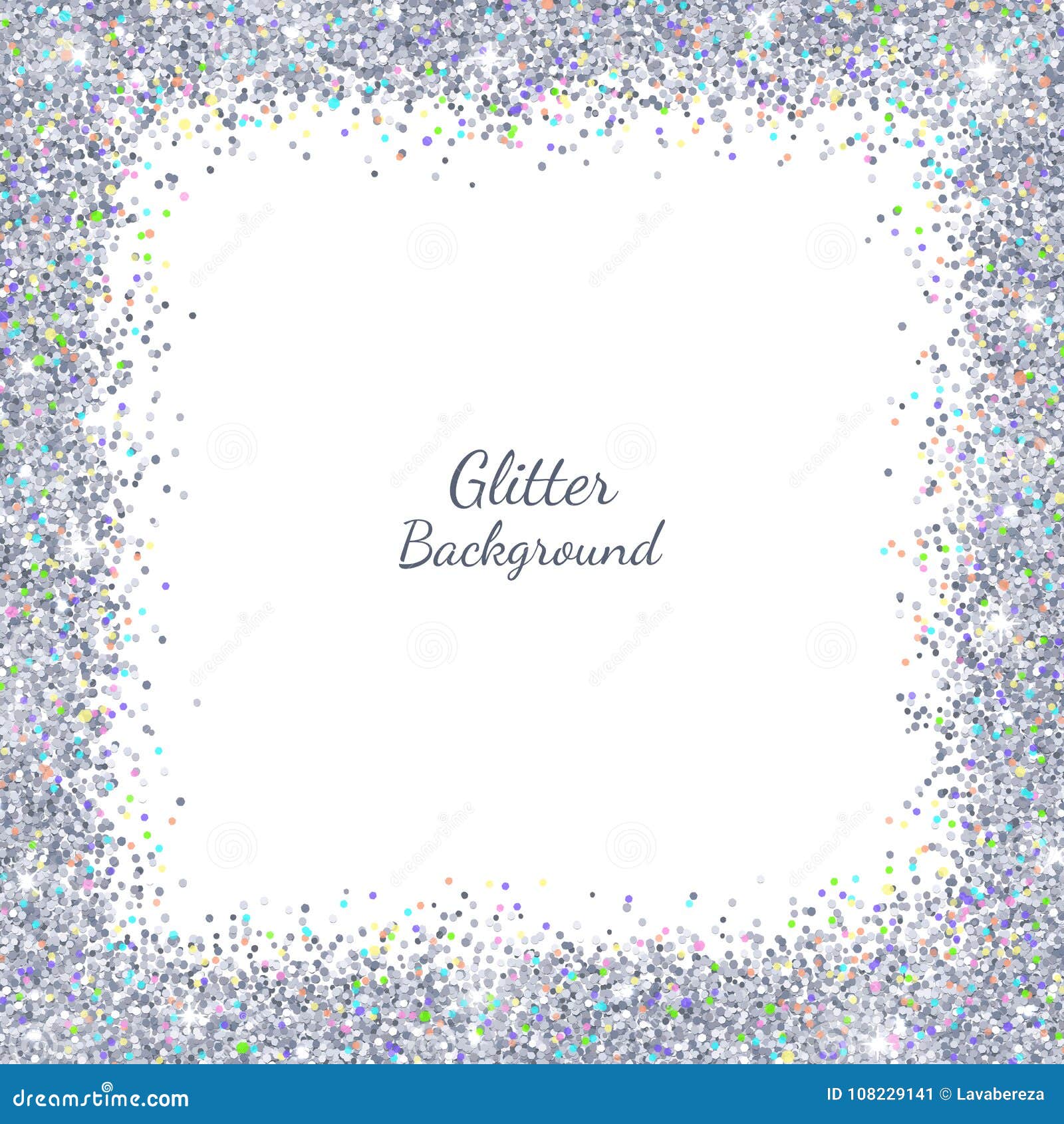 Silver Glitter with Colored Highlights on White Background, Square ... Silver Glitter with Colored Highlights on White Background, Square ...
