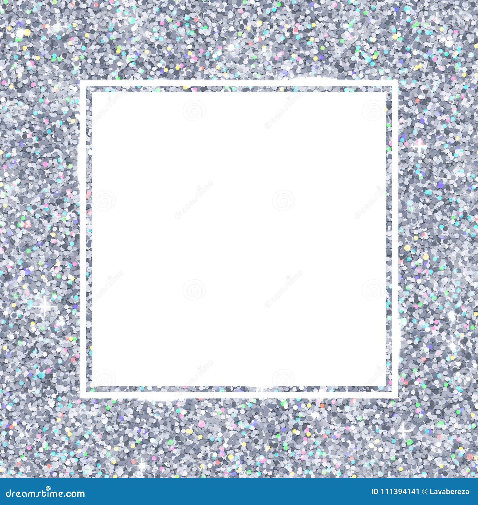 Silver Glitter with Colored Particles, Square Frame. Vector Stock ...