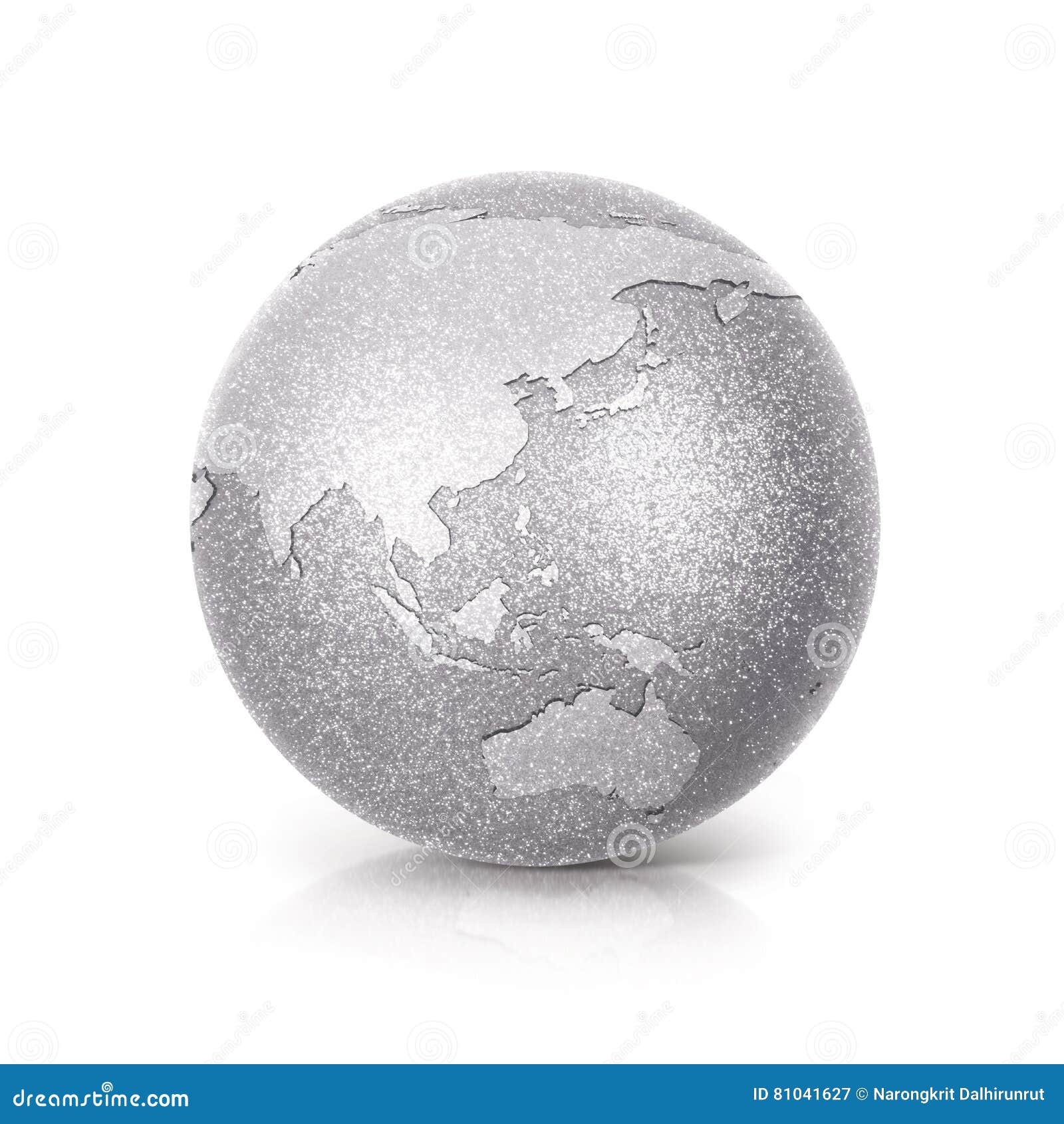 Silver Glitter Globe 3D Illustration Silver Asia & Australia Map Stock ...