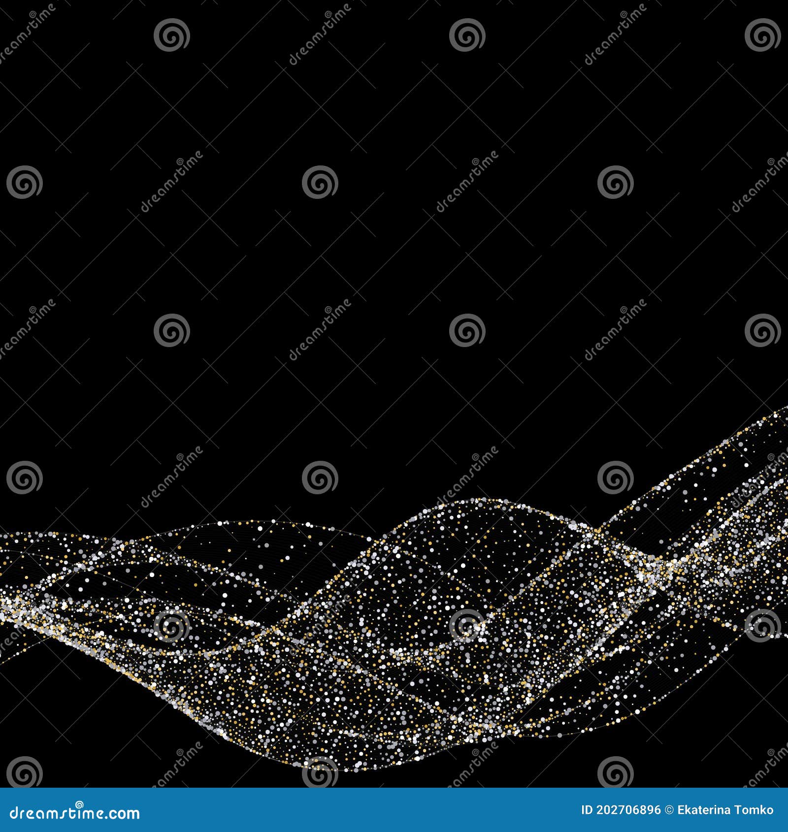 Silver Glitter Sequins Flow Abstract Lines Isolated on Black Background ...