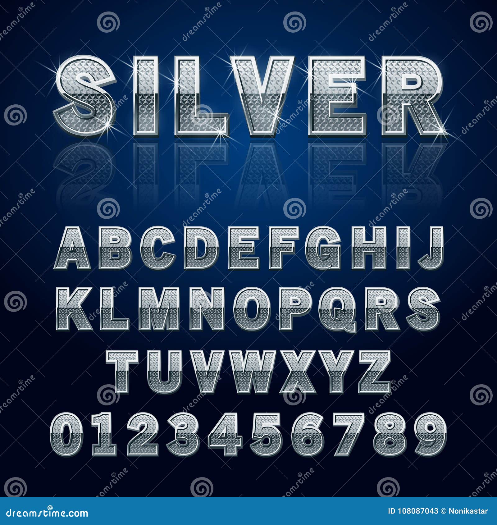 Silver glossy alphabet stock vector. Illustration of chrome - 108087043