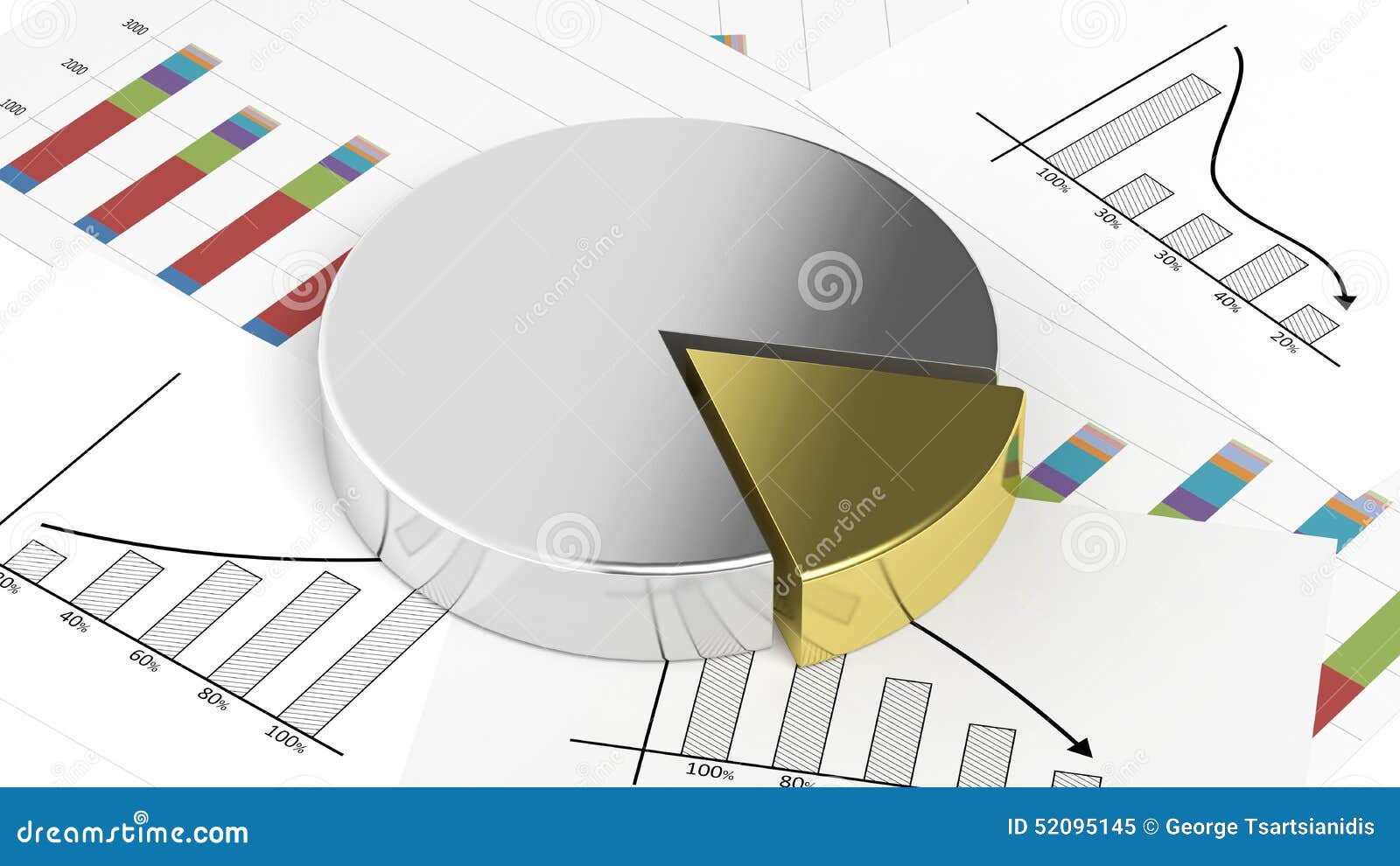 Silver and Gold Business Pie Chart Stock Illustration - Illustration of ...