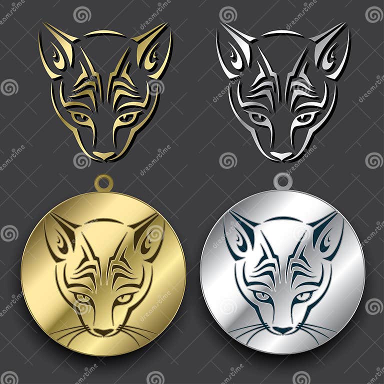 Silver and Gold Cat Medallions Stock Vector - Illustration of isolated ...