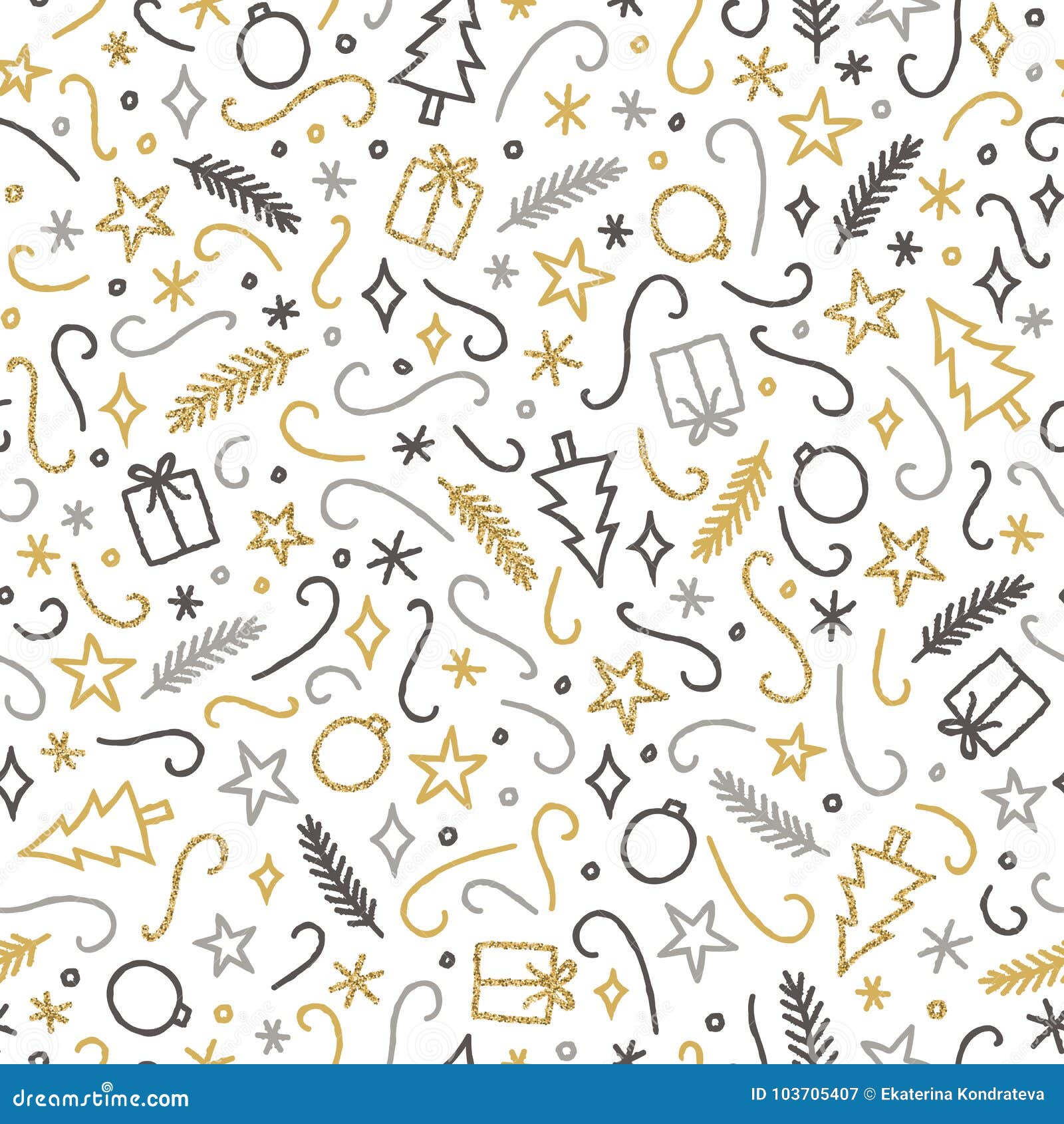 Silver and Gold Christmas Seamless Pattern Stock Vector - Illustration ...