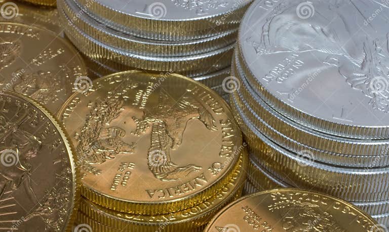 Silver and Gold Coins stock image. Image of gold, america - 4701997