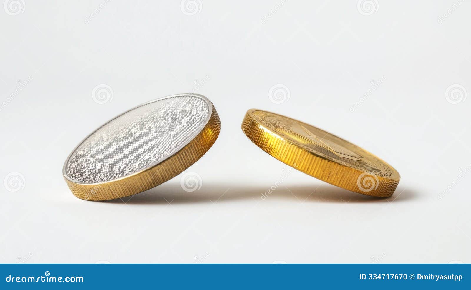 Silver and Gold Cryptocurrency Coins Standing Upright on White ...
