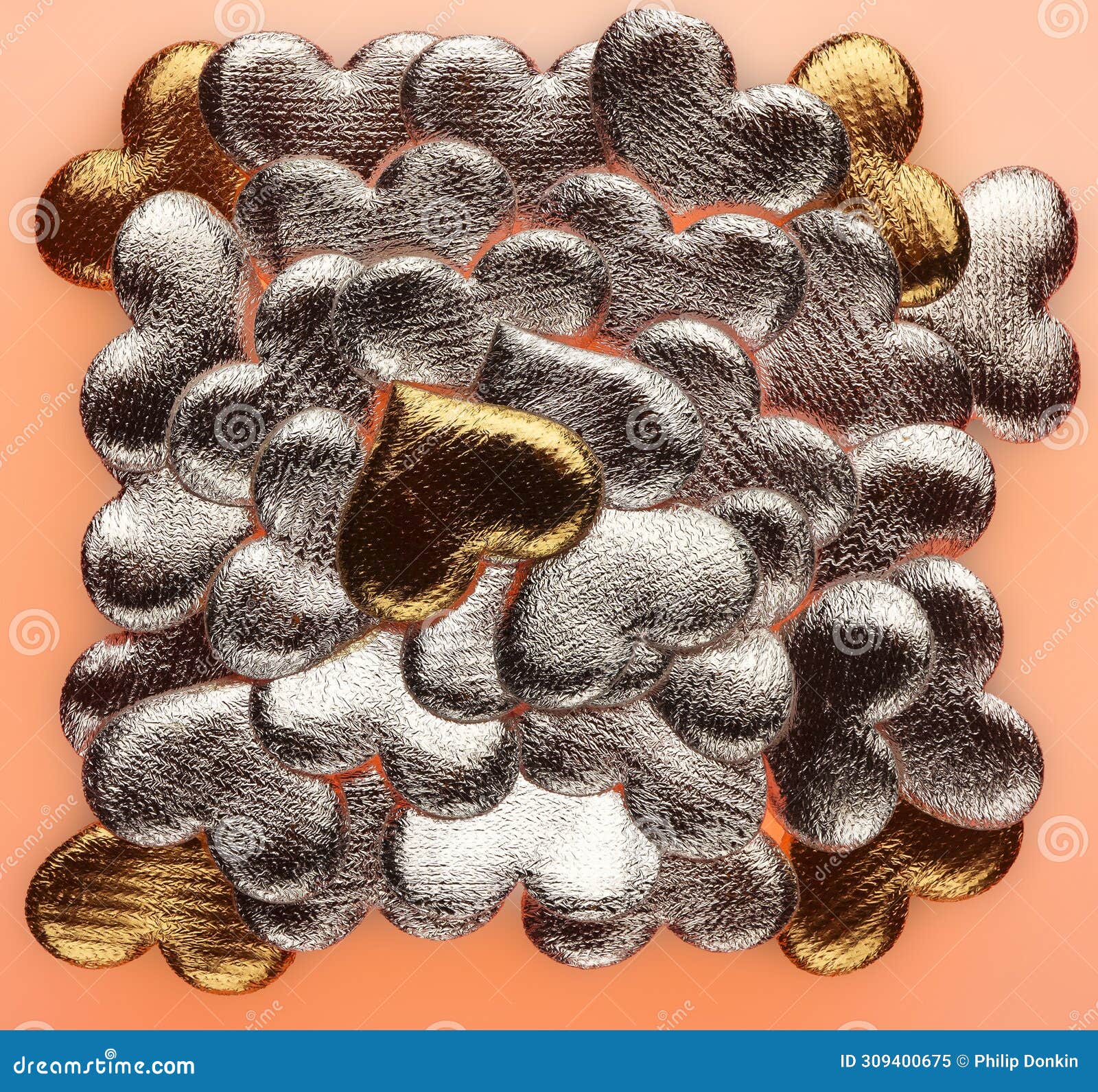 Silver and Gold Hearts with Dramatic Background and Lighting Stock ...