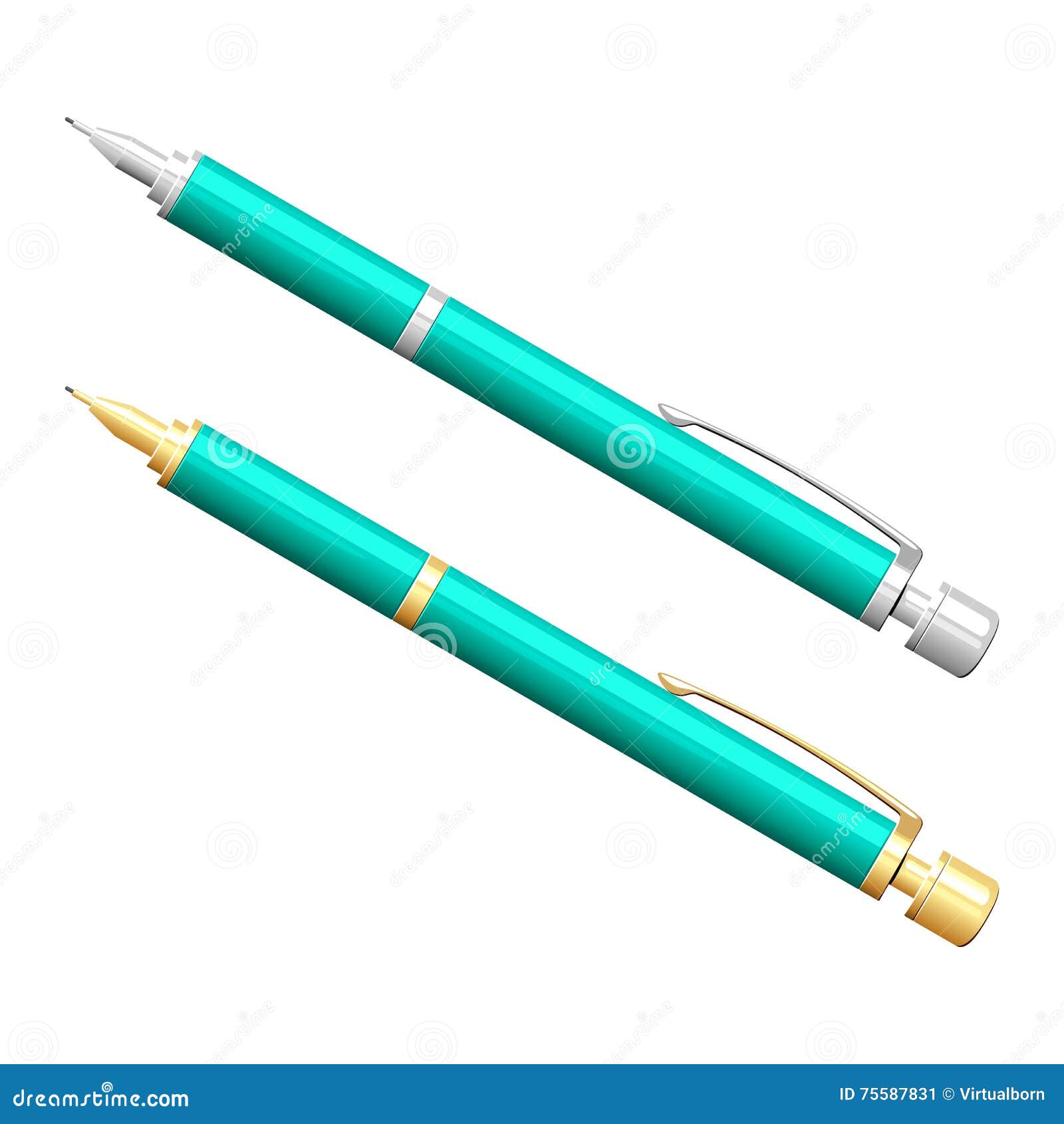 Silver and Gold Pencils Set. Realistic Pen Stock Illustration ...