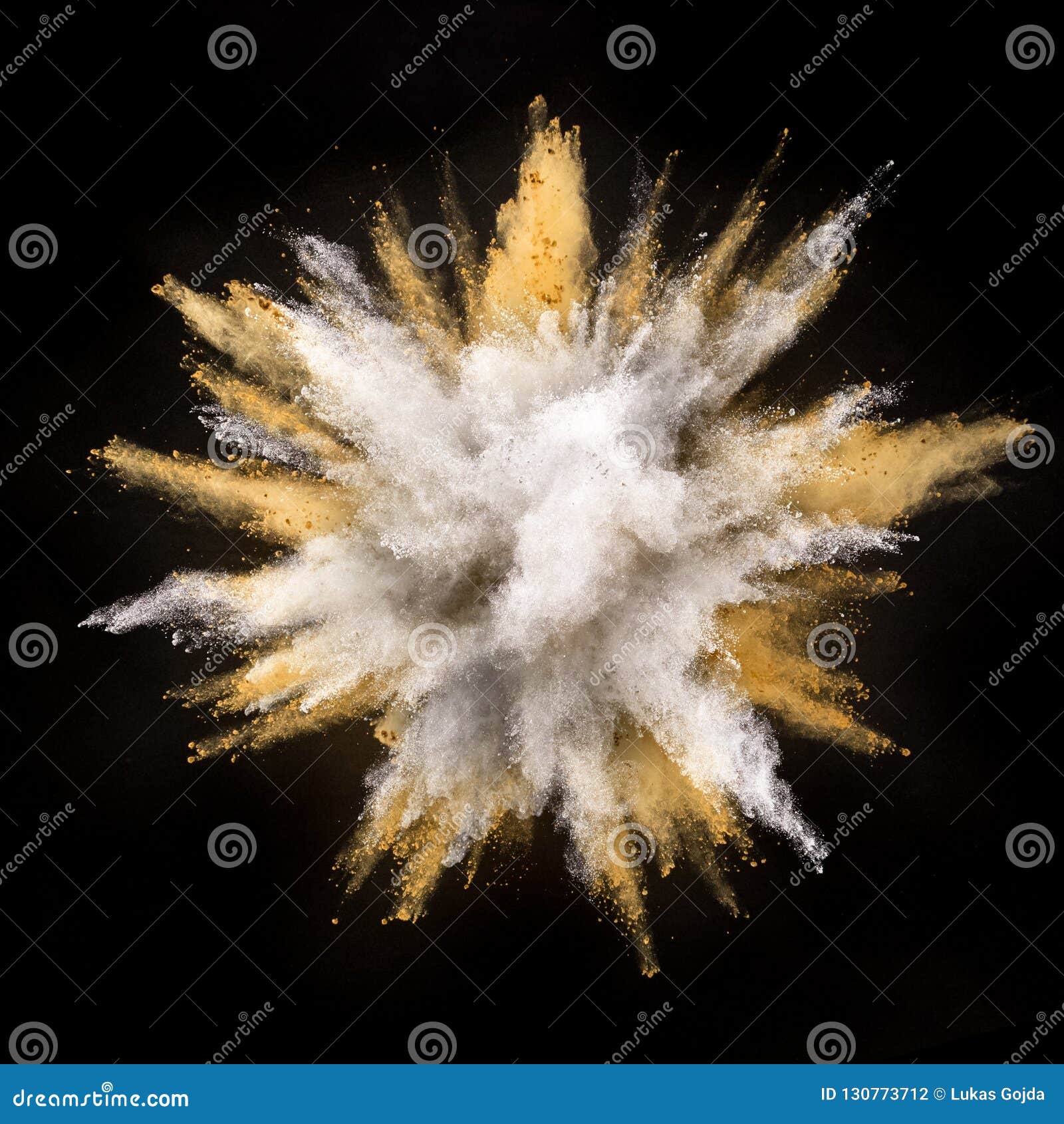 Silver and Gold Powder Explosion on Black Background. Stock Photo ...