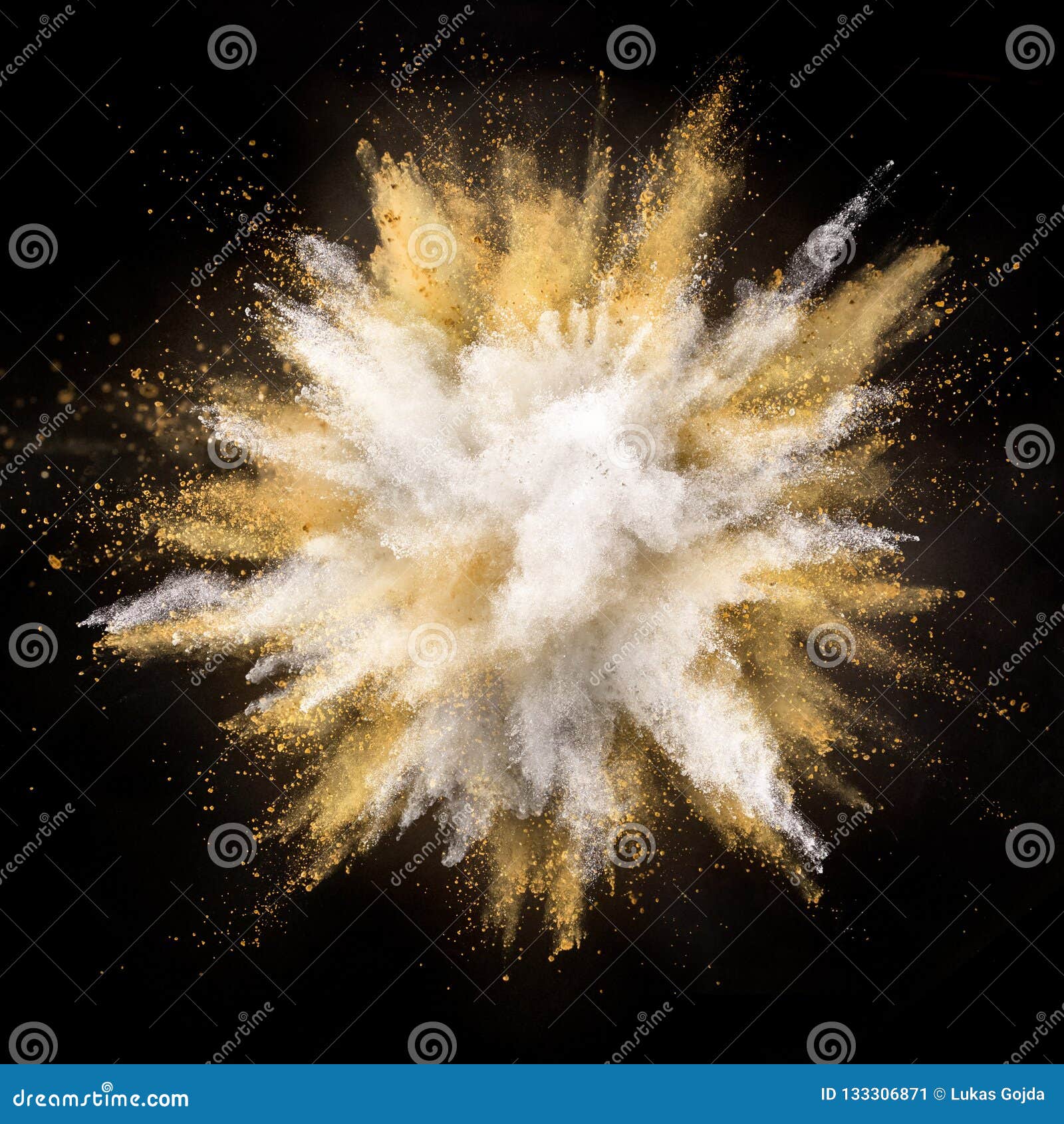 Silver and Gold Powder Explosion on Black Background. Stock Image ...