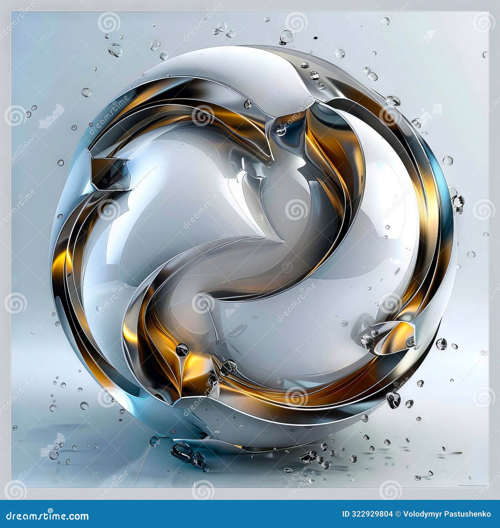 A Silver and Gold Sphere with Water Splashes Stock Photo - Image of ...