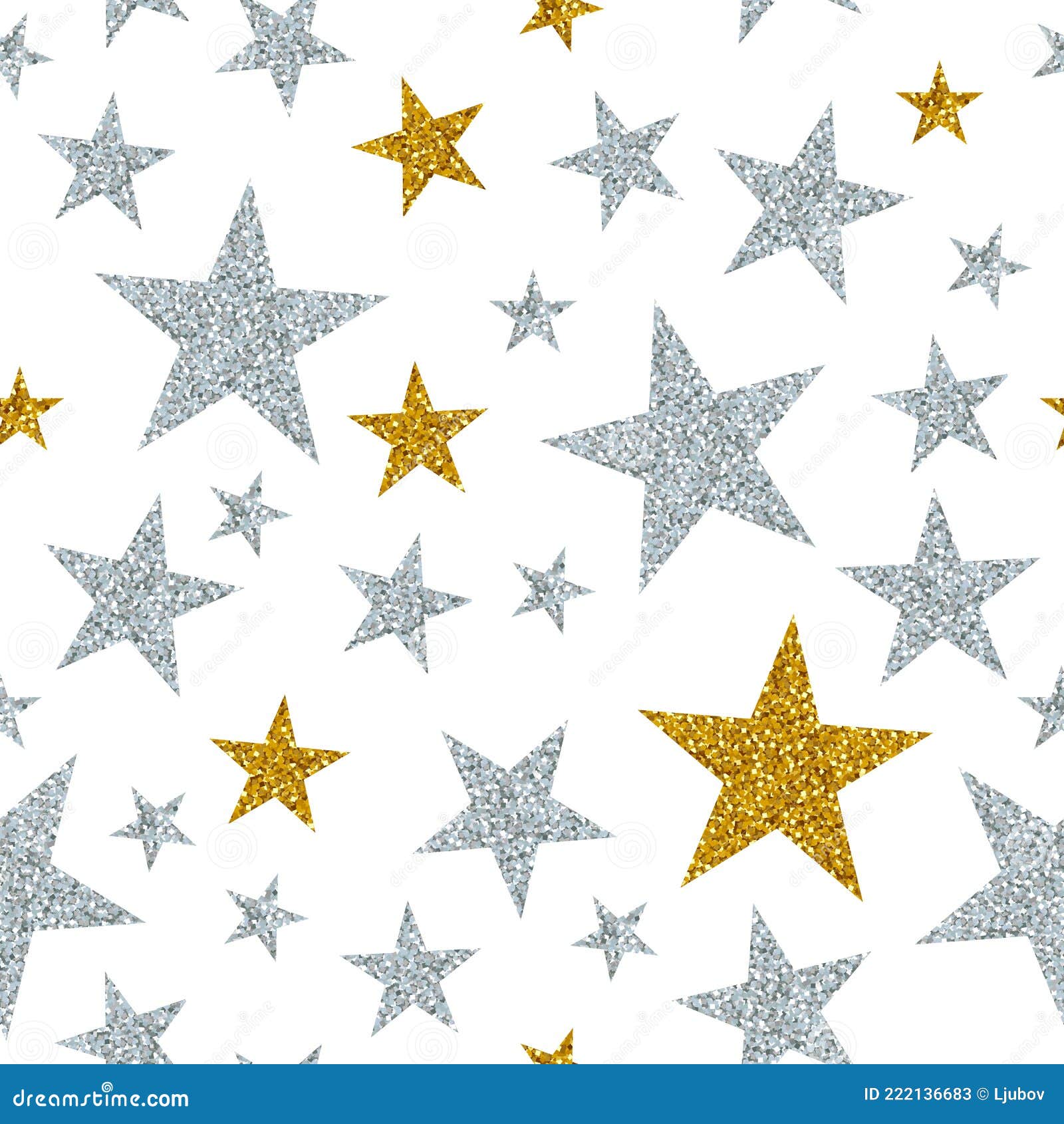 Silver And Gold Stars On White Background Seamless Vector Pattern