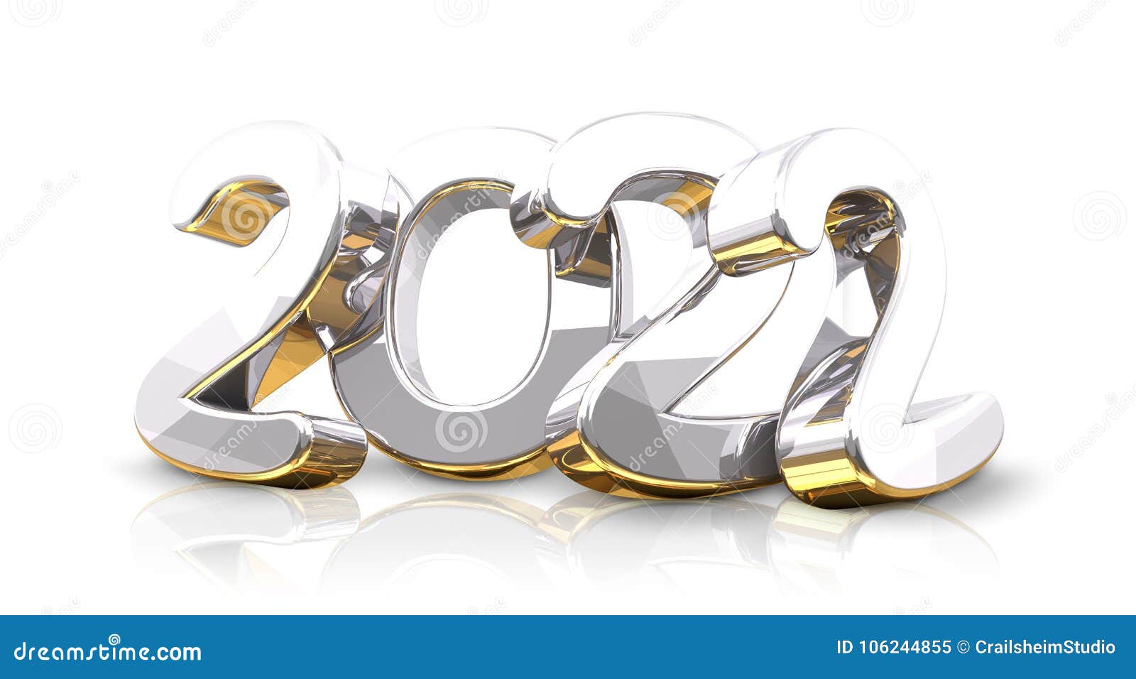 Silver Golden 3d Rendering Symbol 2022 Stock Illustration ...