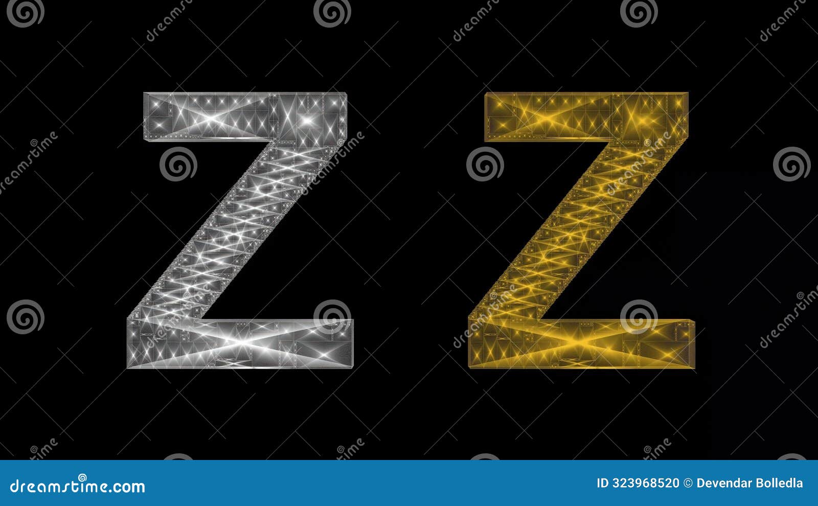 Silver and Golden English Alphabet Z on Plain Black Background Stock ...