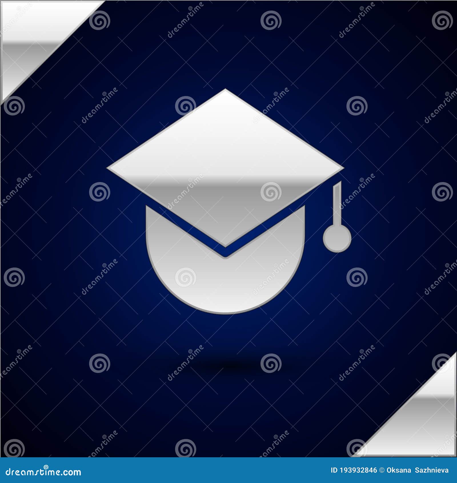Silver Graduation Cap on Globe Icon Isolated on Dark Blue Background ...