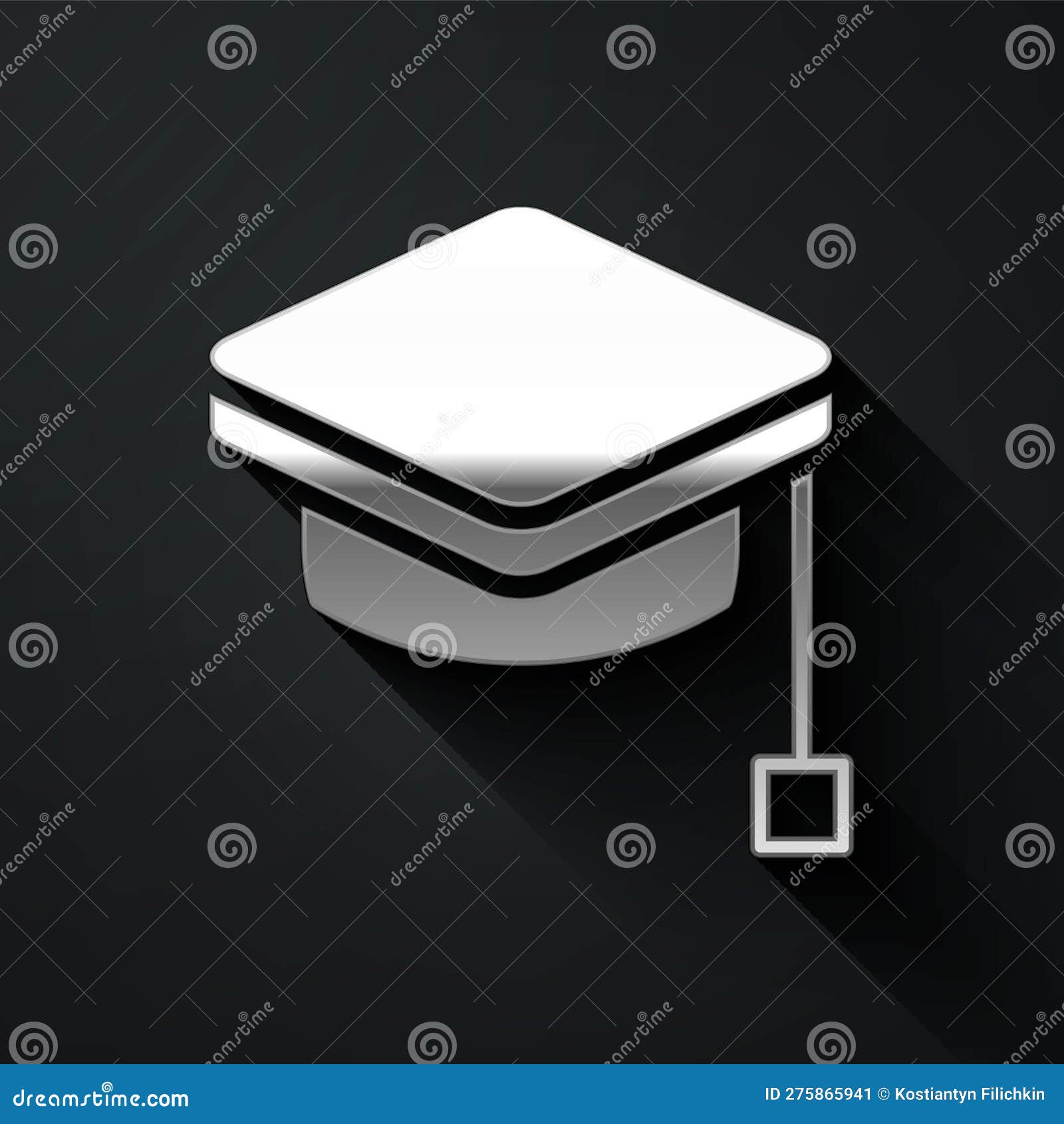 Silver Graduation Cap Icon Isolated on Black Background. Graduation Hat ...