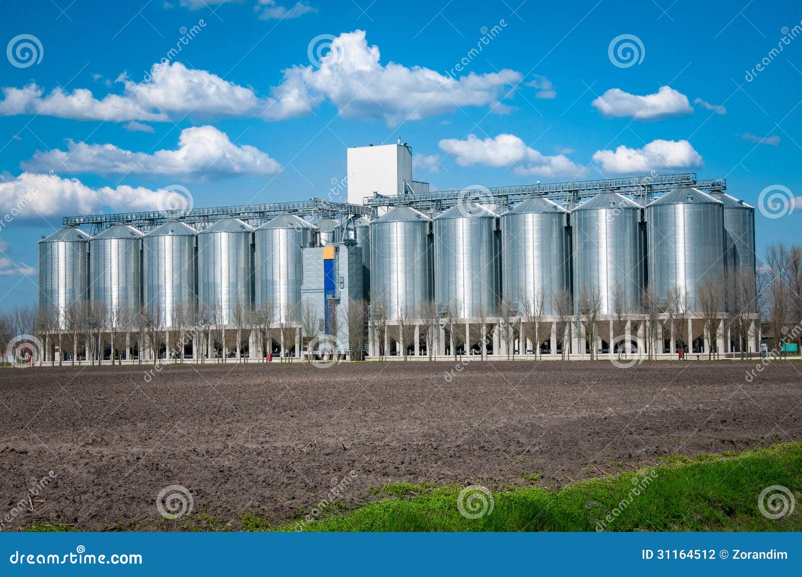 Silver Grain Silos with Blue Sky Stock Photo - Image of roof, wheat ...