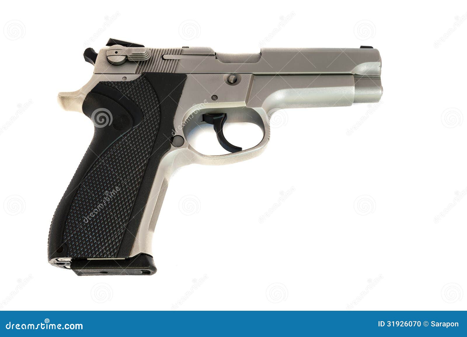 Silver Gun Isolated on White Stock Photo - Image of firearm, danger ...