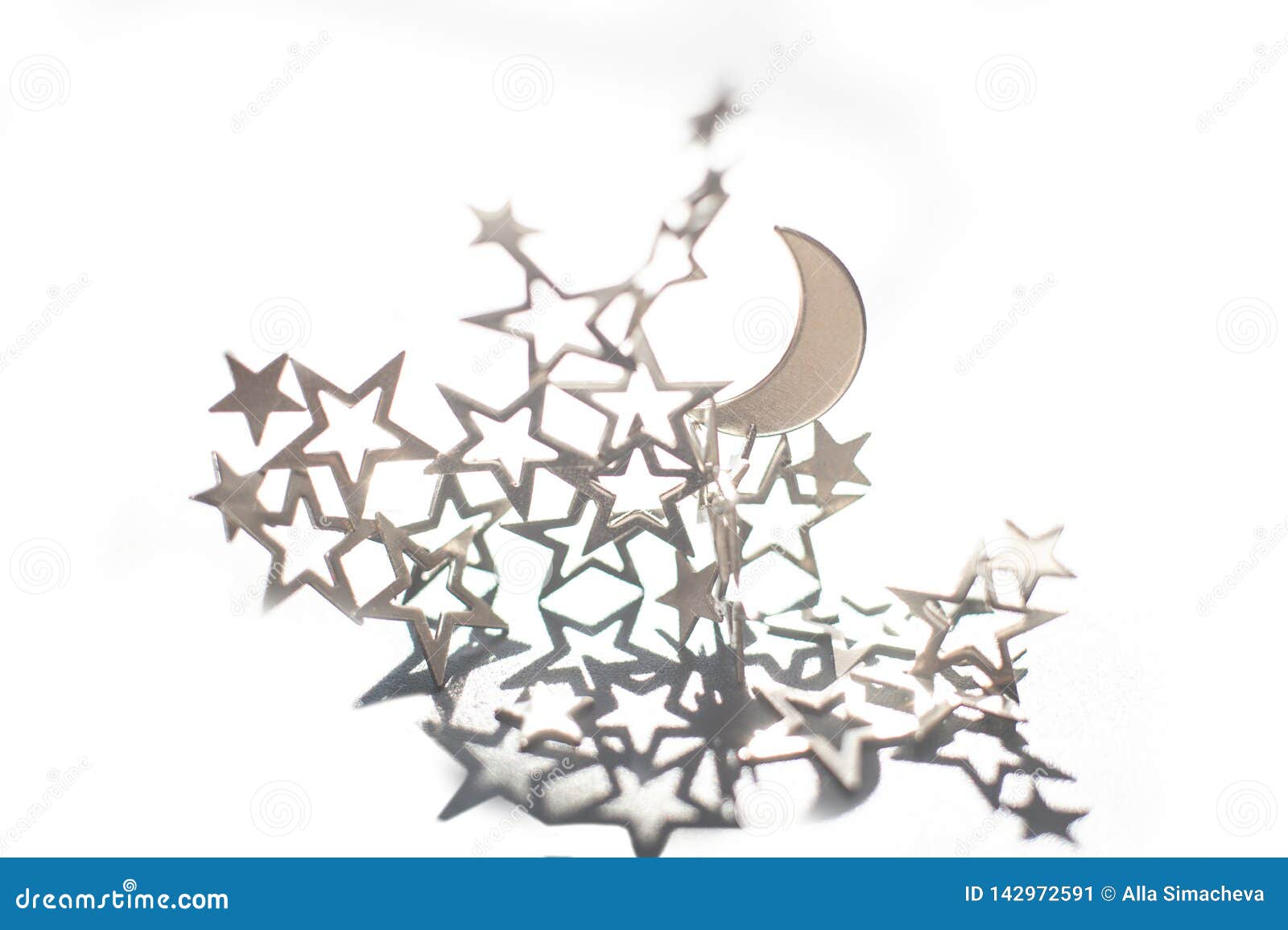 Silver Half-moon and Stars on White Background Stock Image - Image of ...