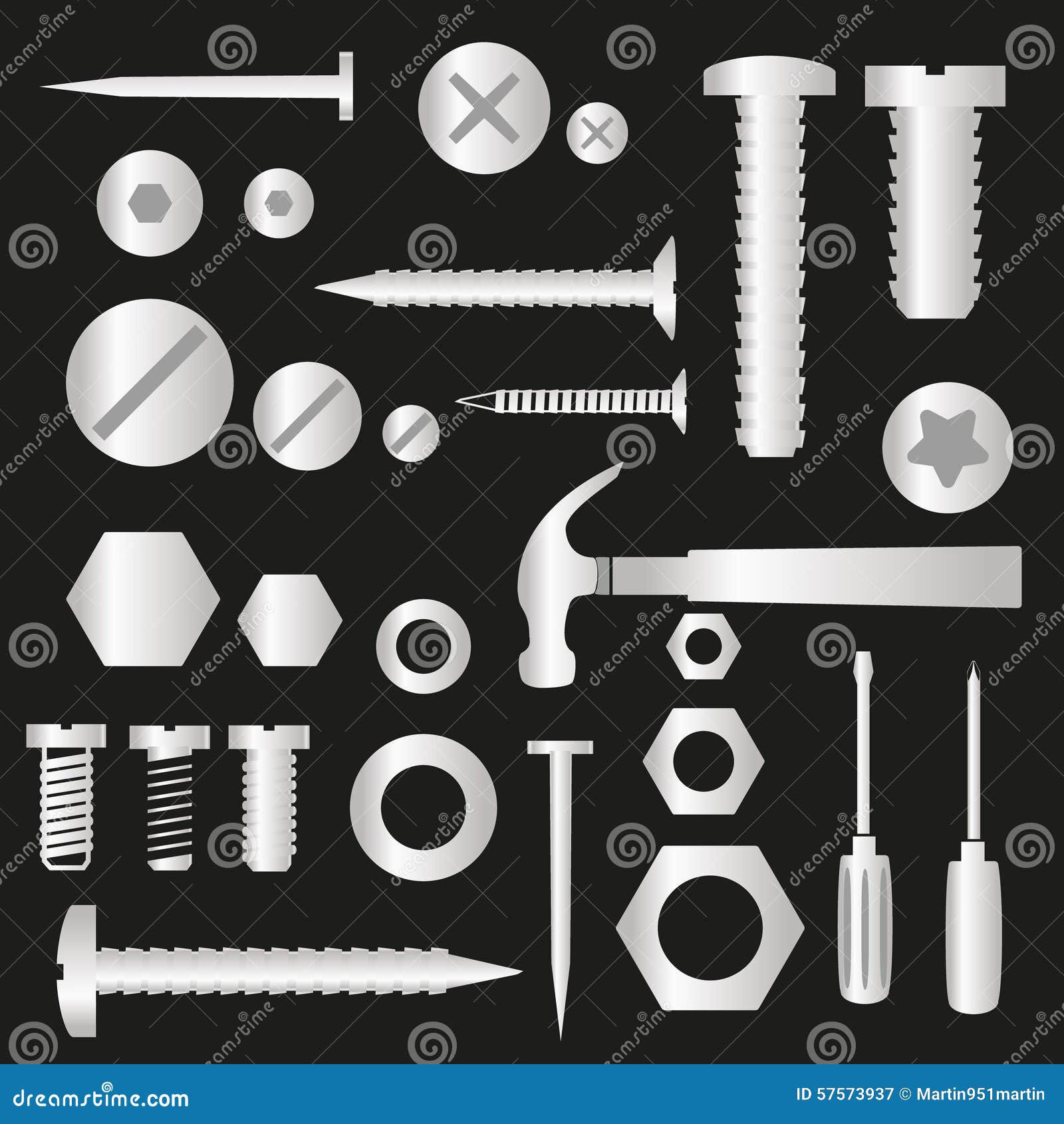 Silver Hardware Screws and Nails with Tools Symbols Eps10 Stock Vector ...