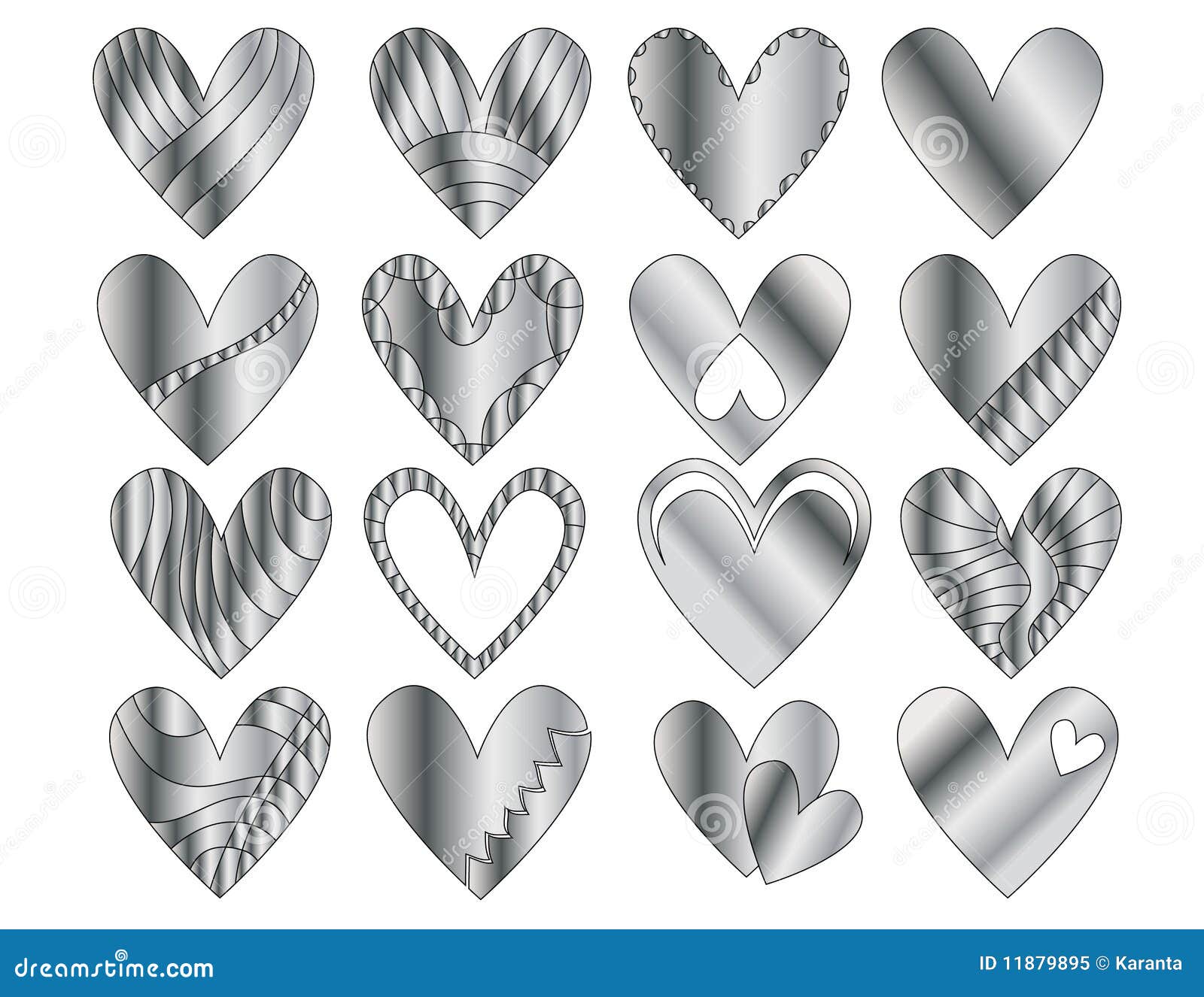 Silver Heart Collection stock vector. Illustration of white - 11879895