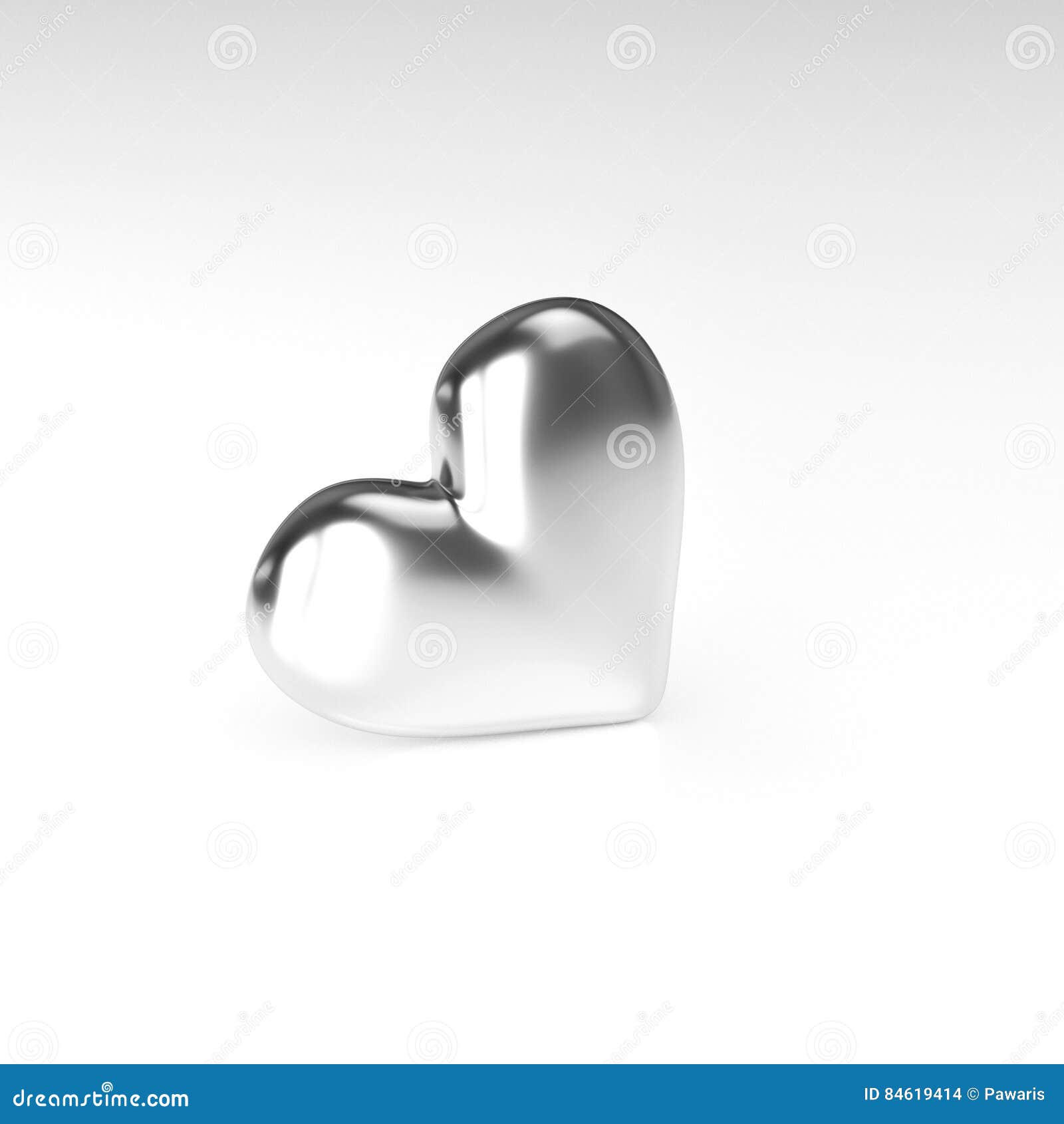 Silver Heart on White Background. 3D Rendering Stock Illustration ...