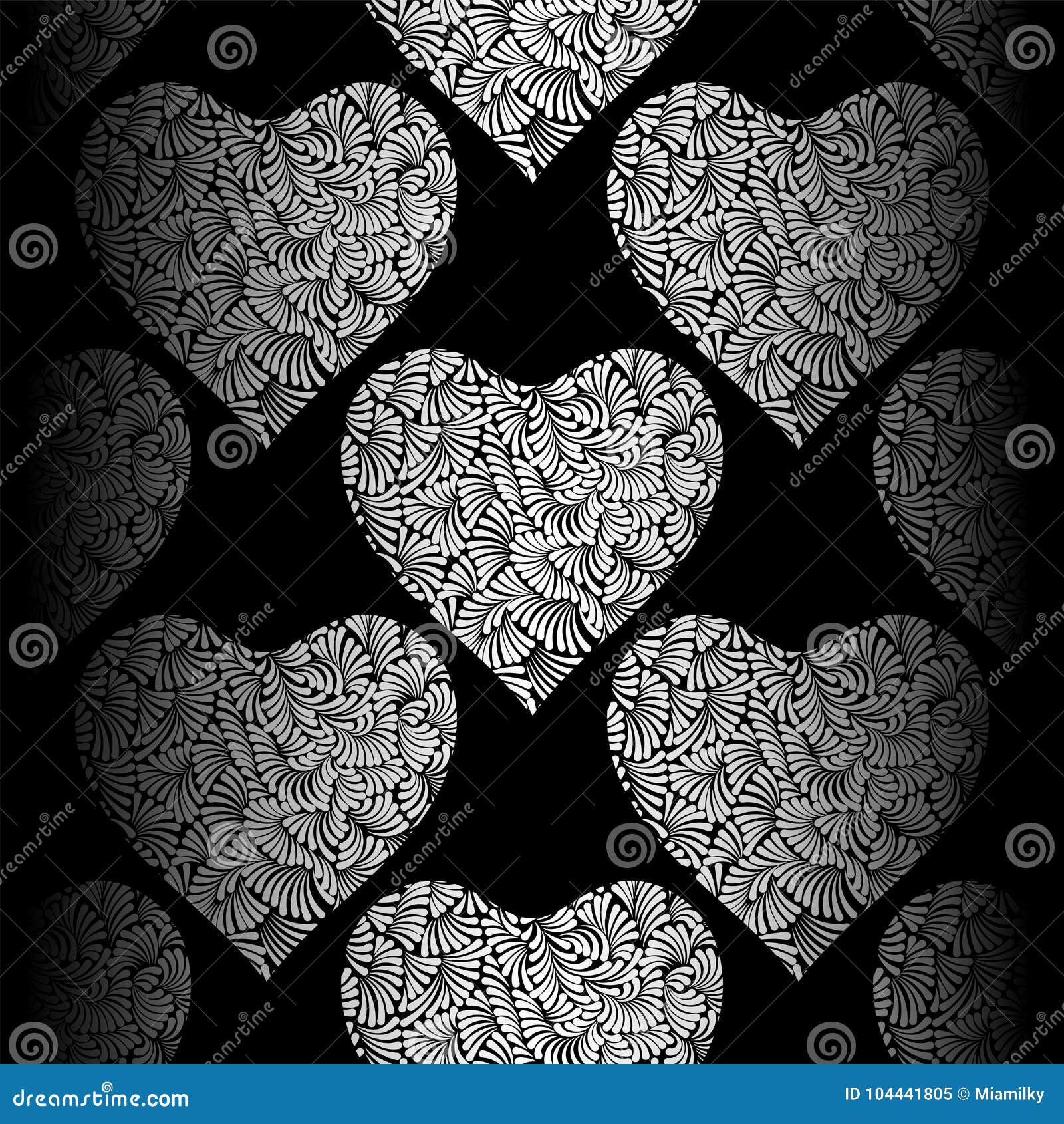 Silver Hearts Seamless Vector Pattern. Shiny and Black Valentines Day ...