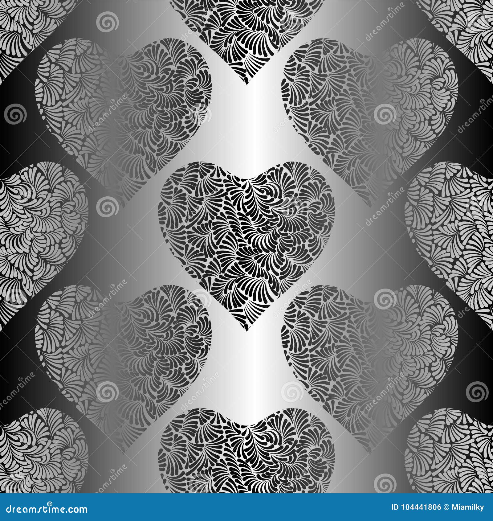 Silver Hearts Seamless Vector Pattern. Shiny and Black Valentines Day ...