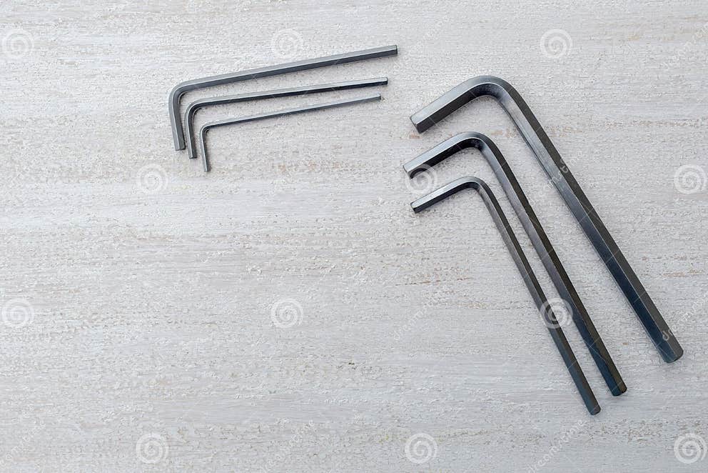 Silver Hex Keys on a White Background Stock Photo - Image of industry ...