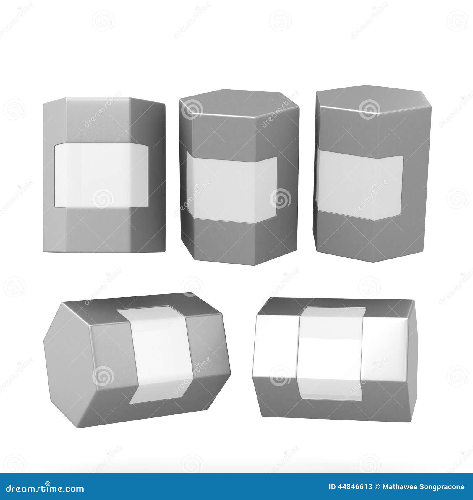 Silver Hexagon Box Packaging with Clipping Path Stock Illustration ...